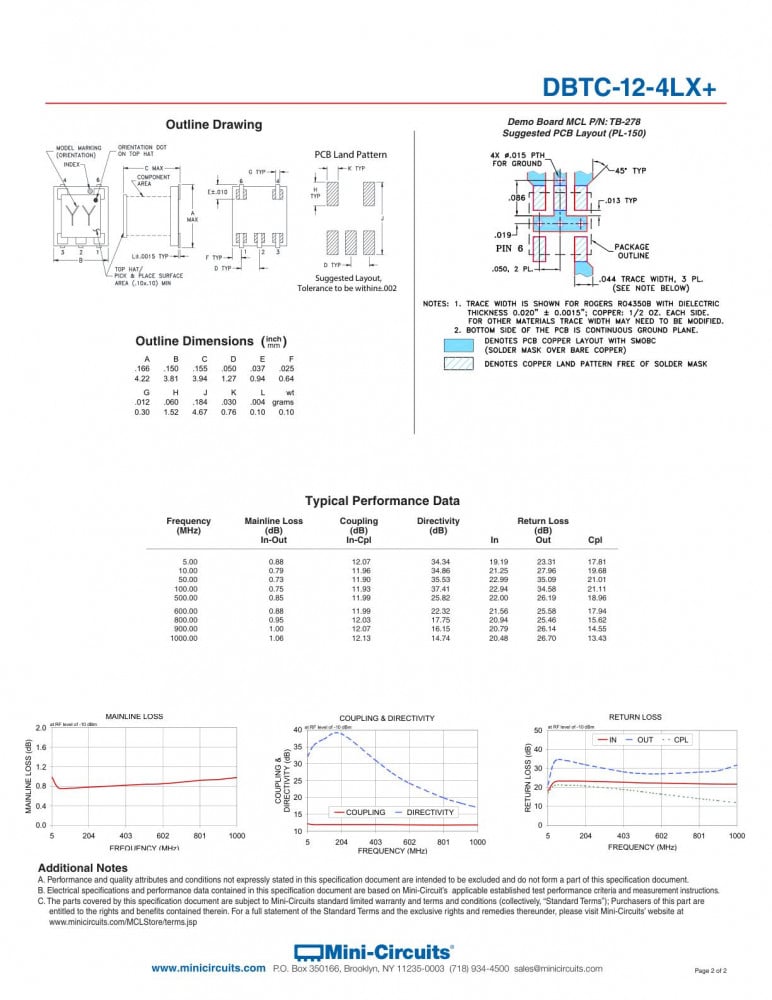 DBTC-12-4LX+ technical document page 2