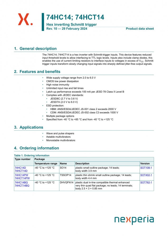 74HC14PW datasheet page 1