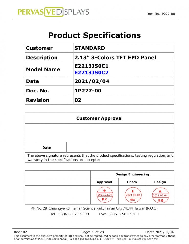 E2213JS0C1 specification page 1