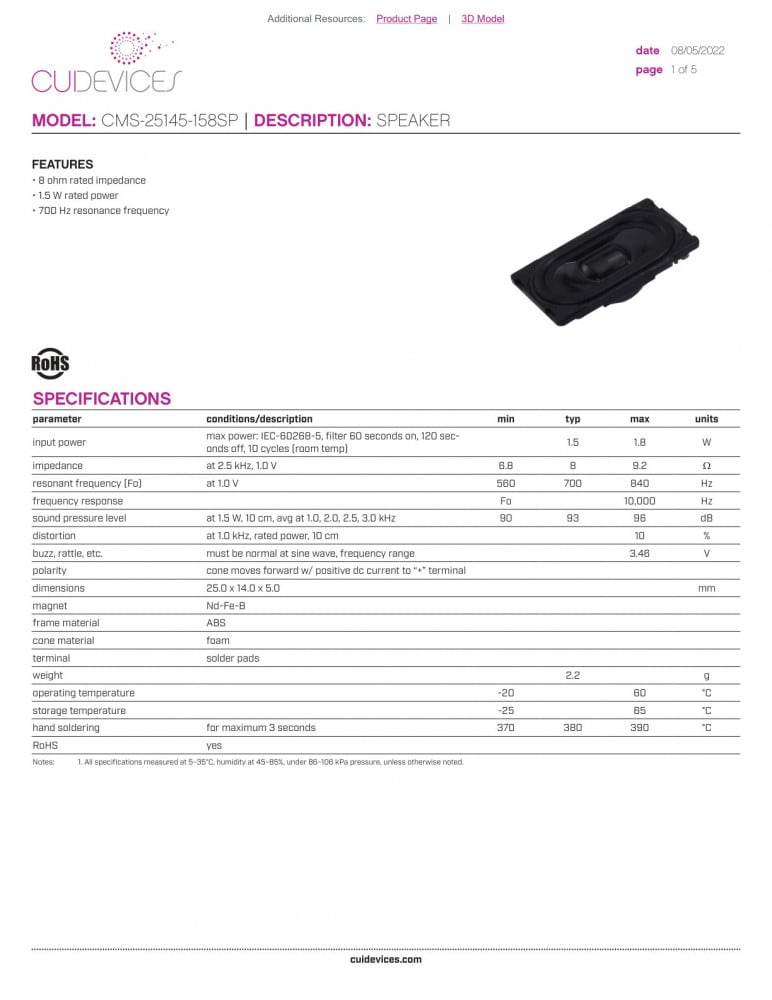 CMS-25145-158SP datasheet page 1