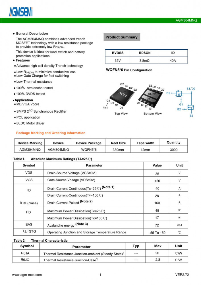 AGM304MNQ technical document page 1