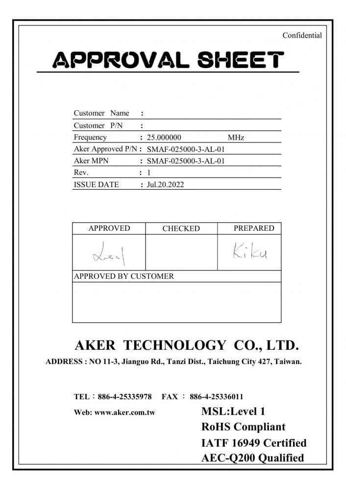 AKER approval sheet page 1