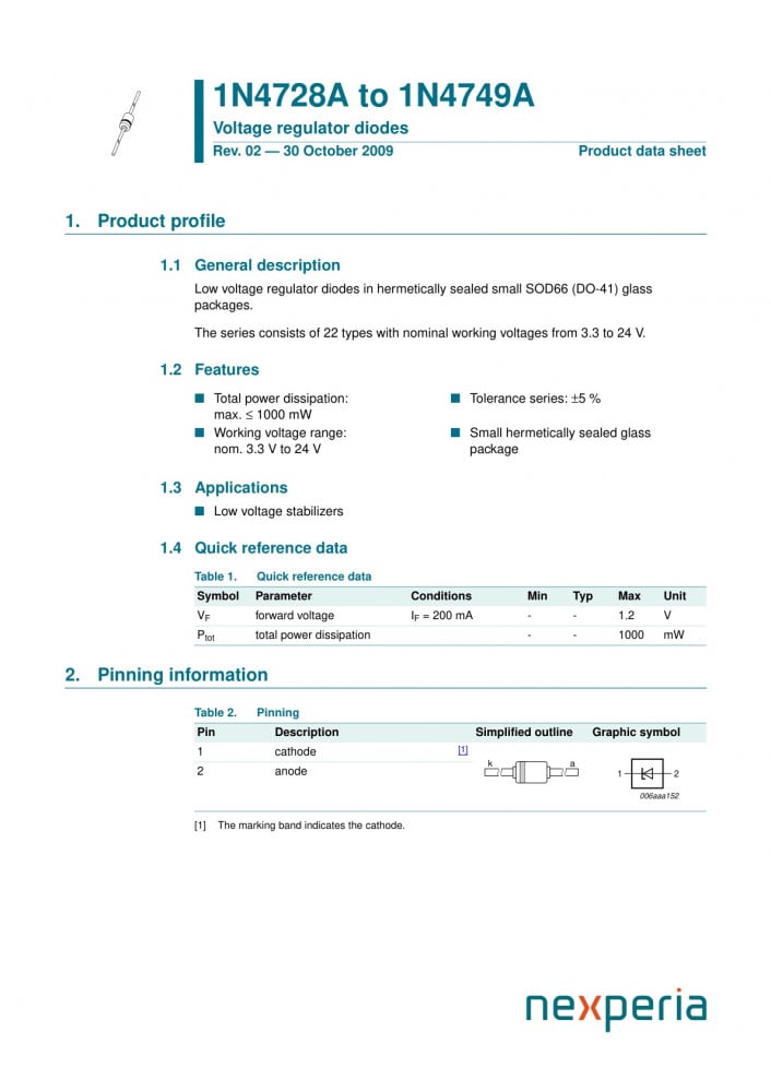 1N4728A datasheet page 1
