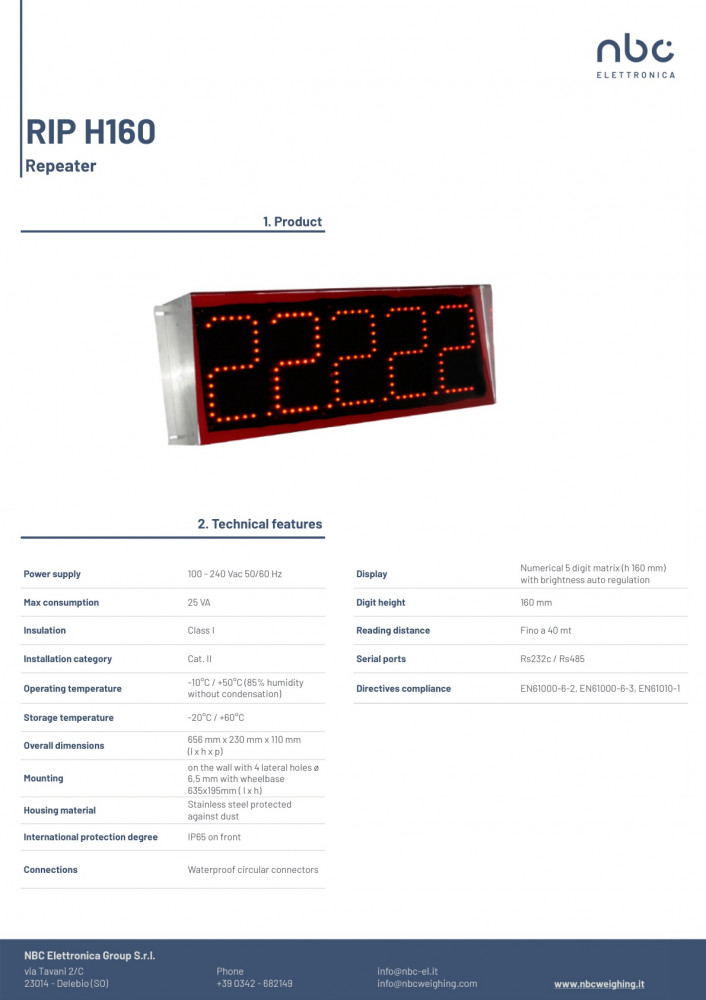 RIP H160 product documentation page 1