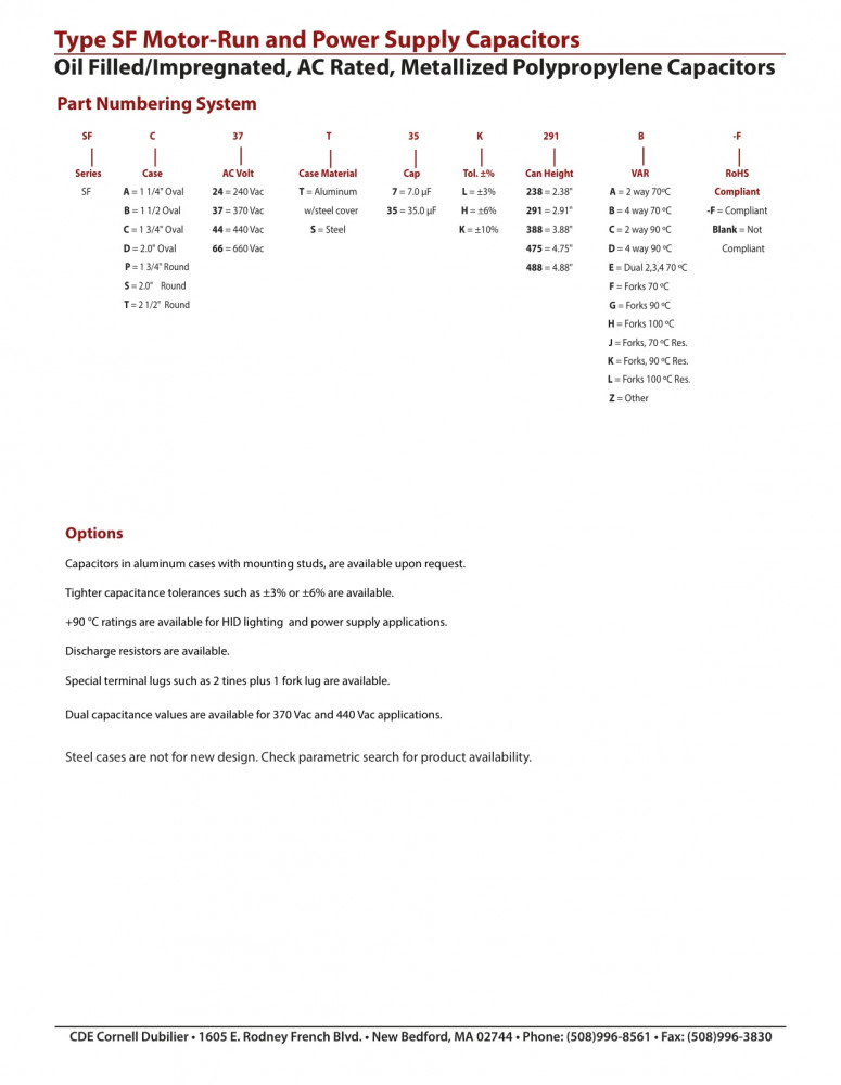 Cornell Dubilier Type SF datasheet page 2