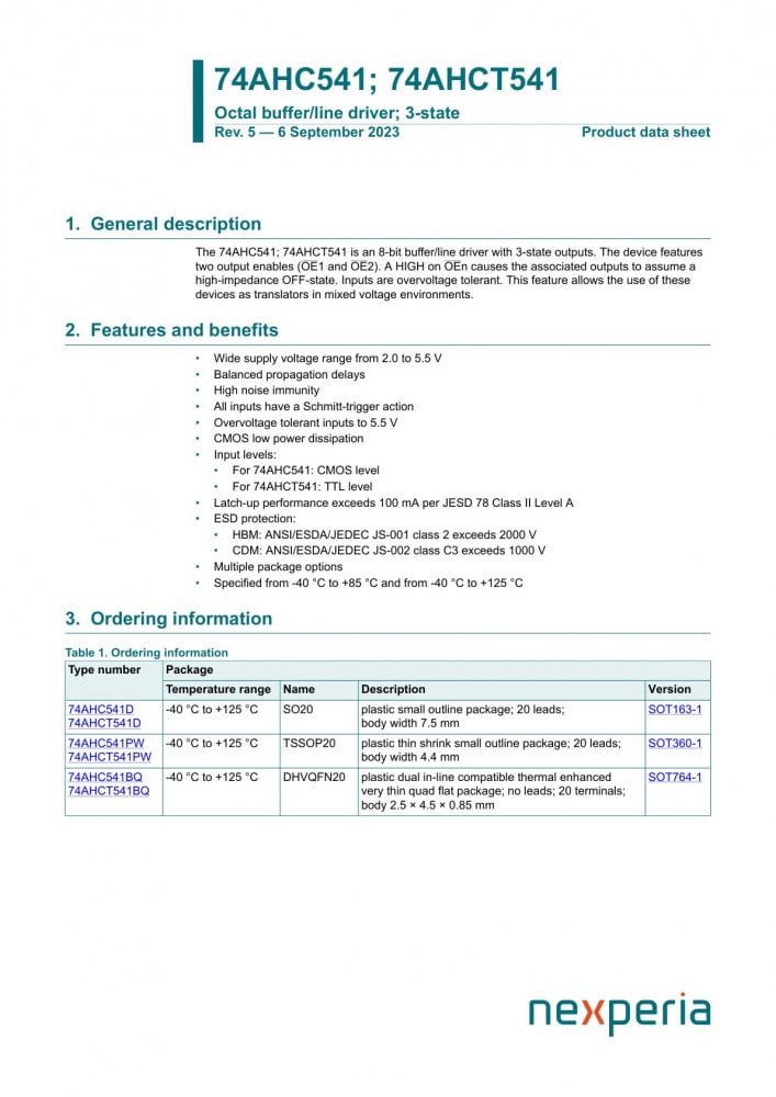 Datasheet page 1