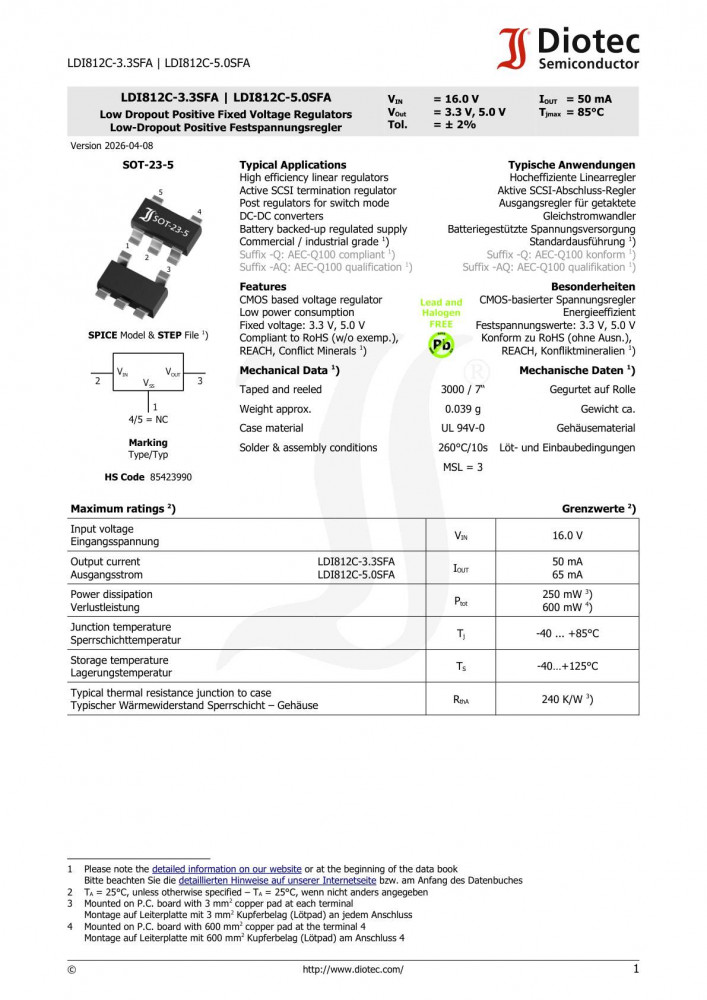 DIOTEC LDI812C datasheet page 1
