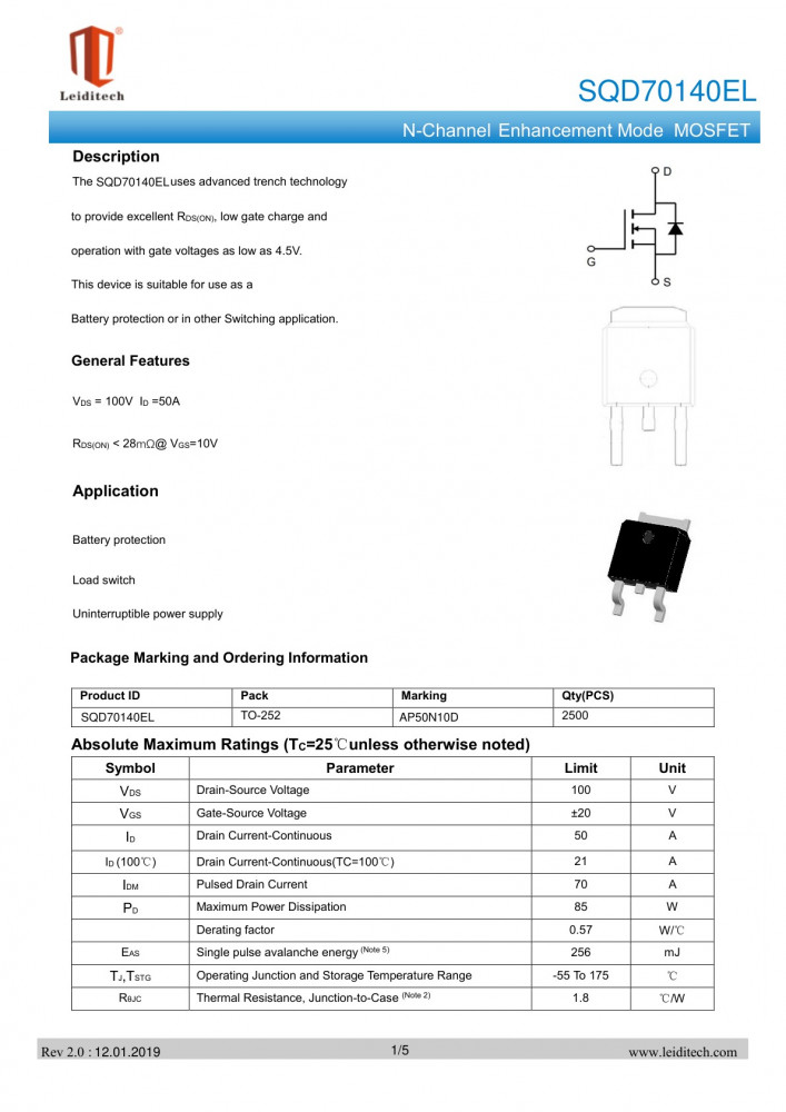 SQD70140EL datasheet page 1