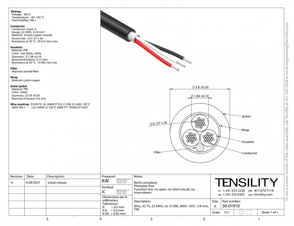 30-01910 cable drawing and specification page