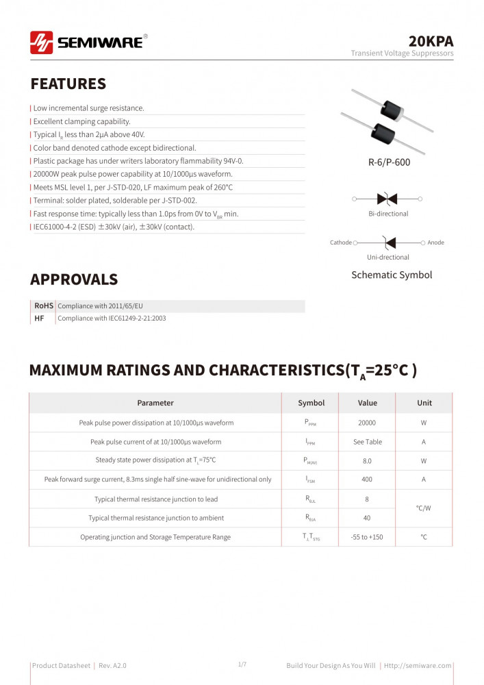 20KPA Series datasheet page 1