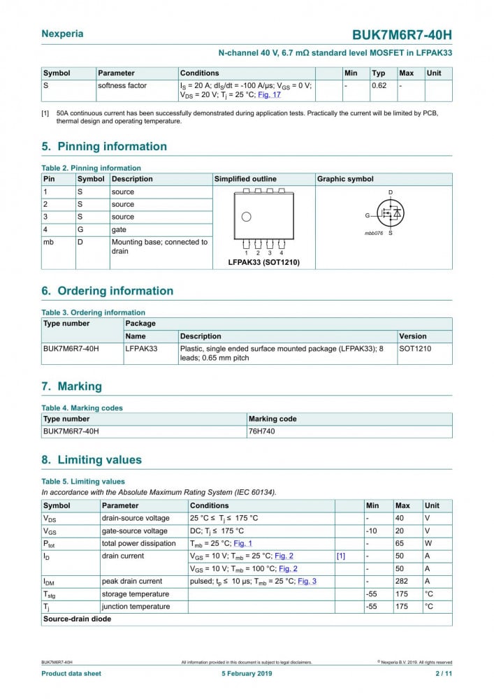 BUK7M6R7-40H datasheet page 2