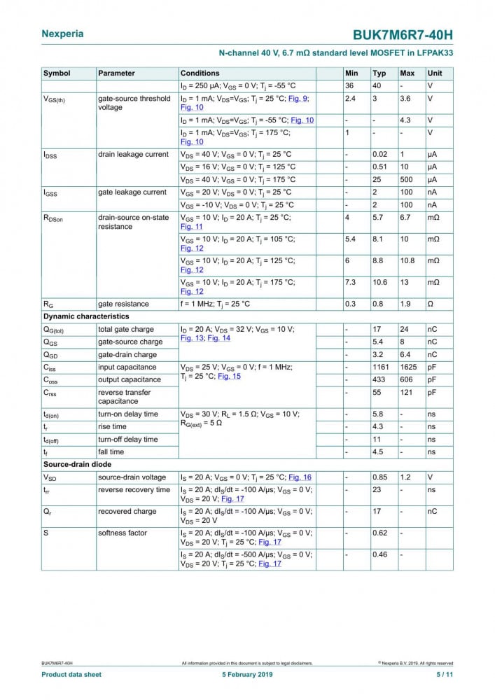 BUK7M6R7-40H datasheet page 5
