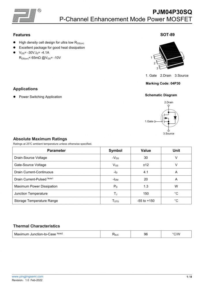 PJM04P30SQ datasheet page 1