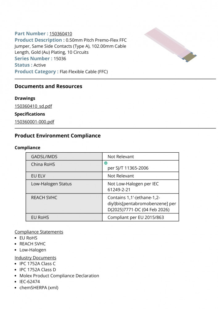 MOLEX FFC family specification, page 1