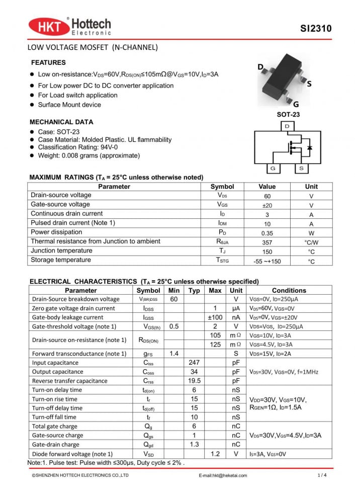 SI2310 datasheet page 1
