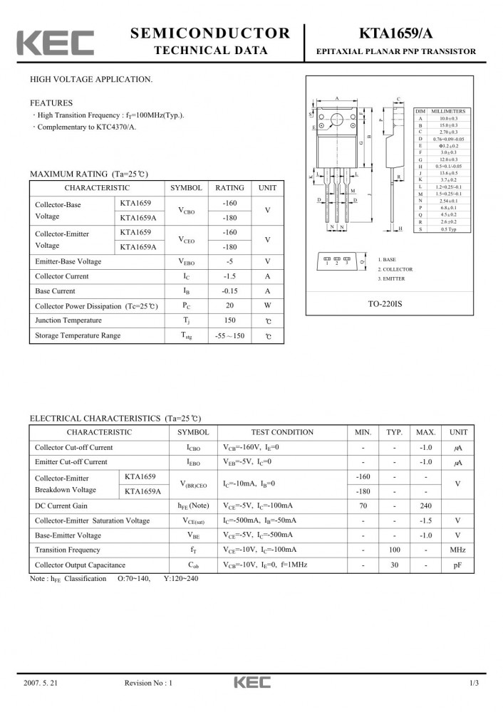 KTA1659A-Y-U/PF datasheet page 1
