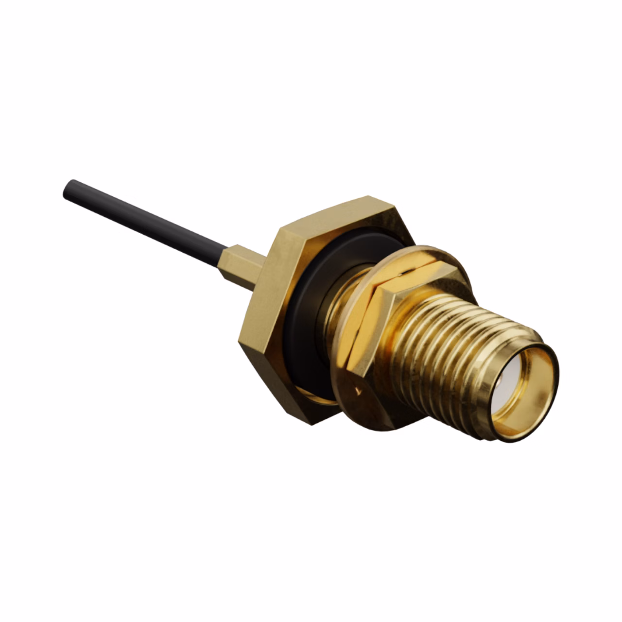 SMA Jack, Straight, Bulkhead, Crimp, 1.37mm Cable, Brass Body, Gold (Au) Plated, 50 Ohms for sale