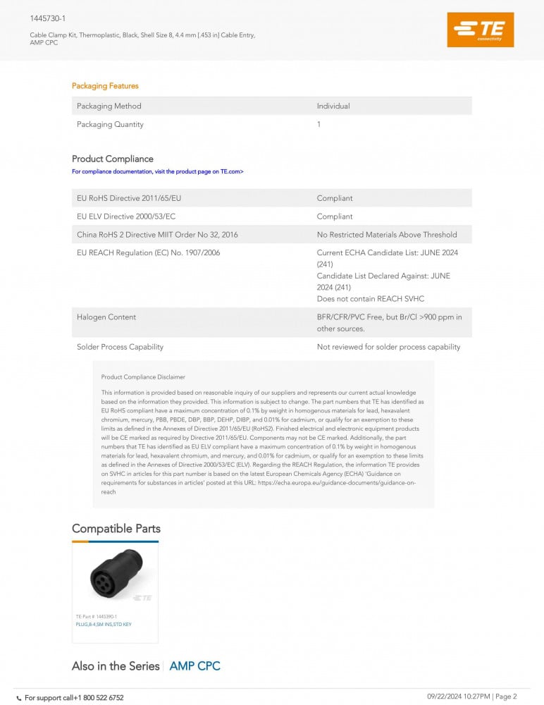 TE Connectivity 1445730-1 technical document page 2