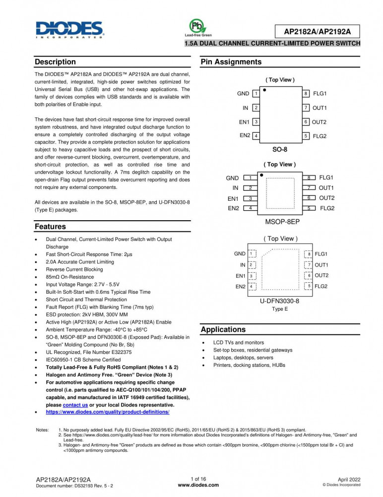 AP2182A datasheet page 1
