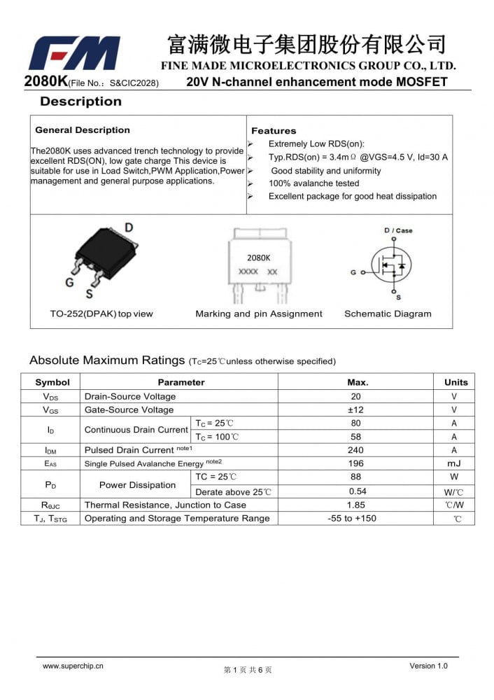 FM 2080K datasheet page 1