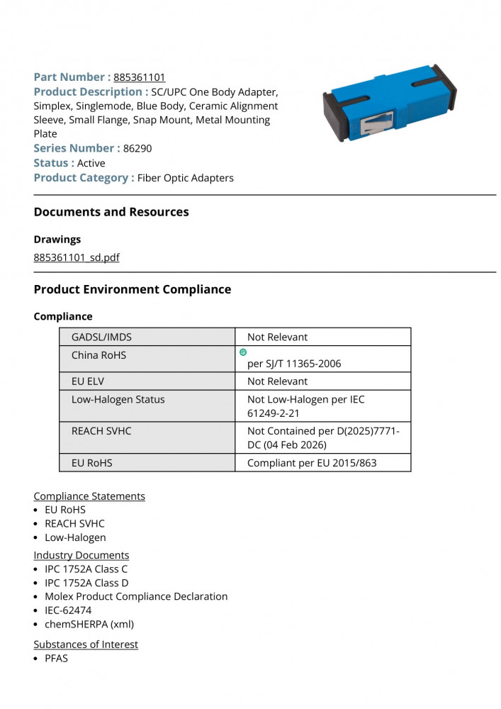 MOLEX 885361101 drawing preview, page 1