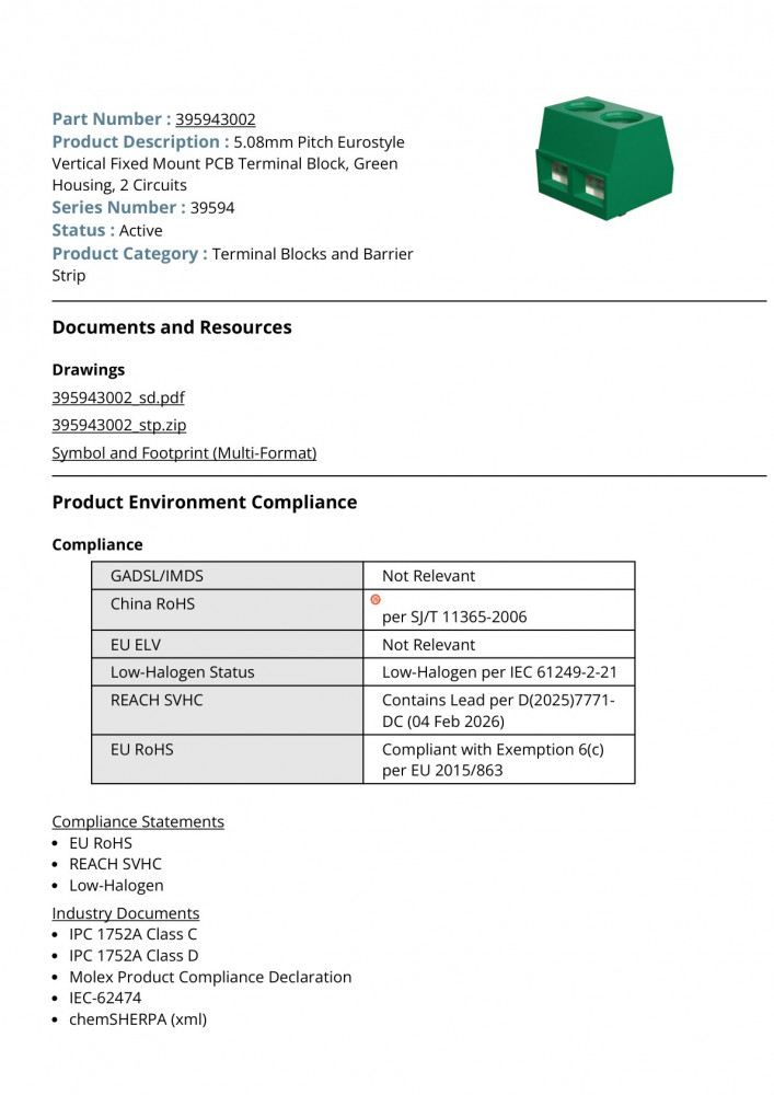 Molex product document image, page 1