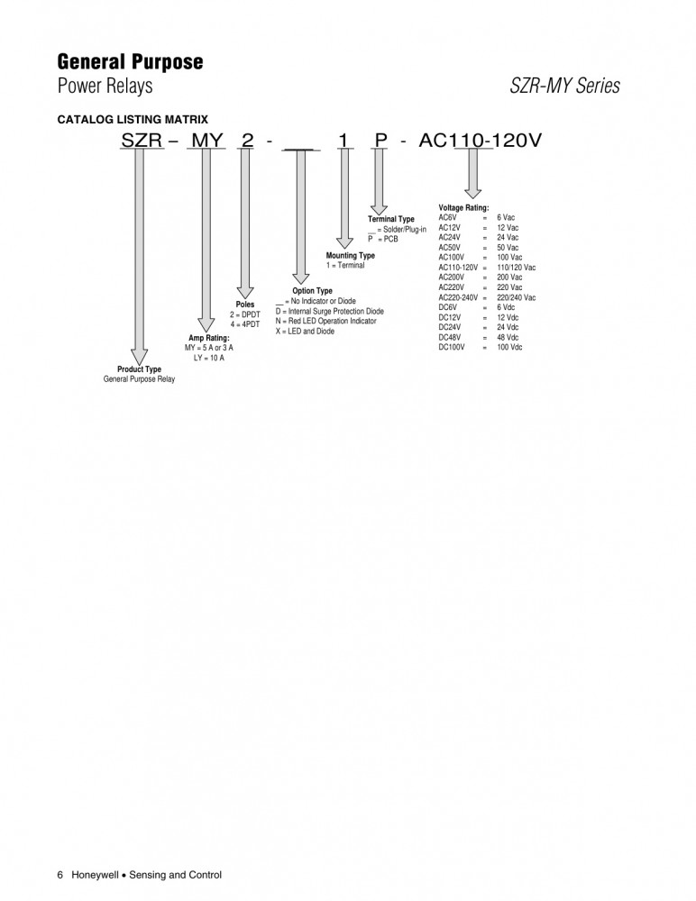 Honeywell SZR-MY Series datasheet page 6