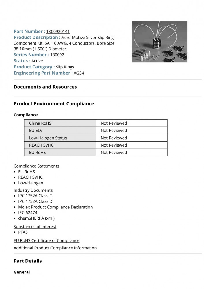 Product document image 1 for MOLEX 1300920141