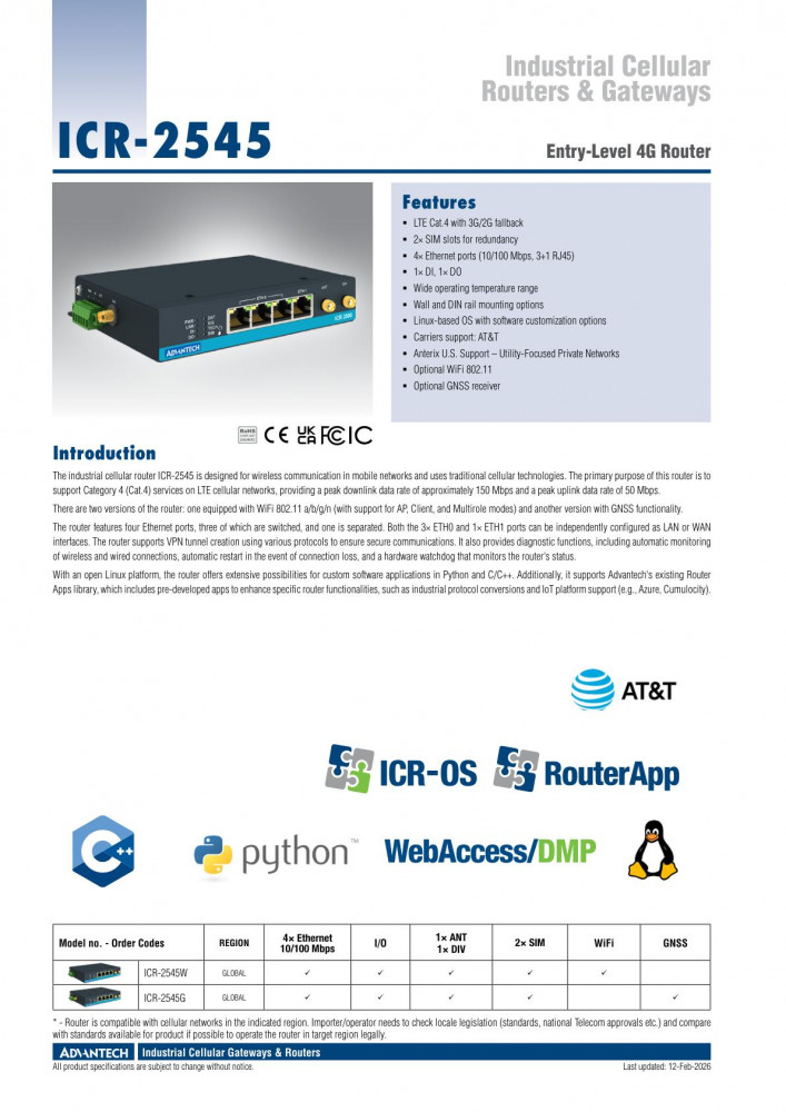 ICR-2545W product document page 1