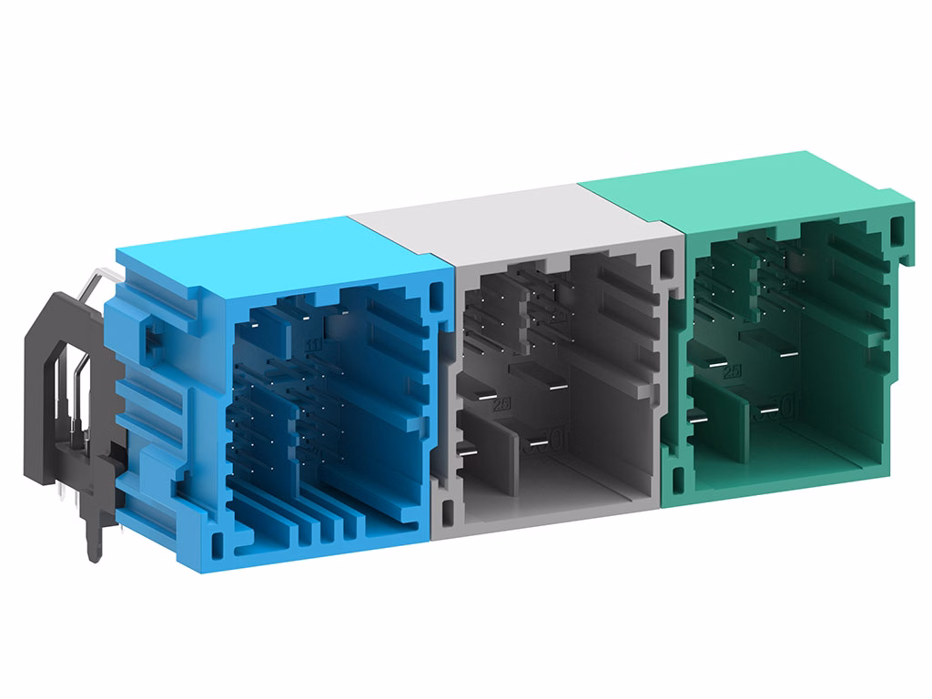 stAK50h 3 Bay Right-Angle Hybrid Header, 92 Circuits, Bay 1: 32 Circuits/Key 1/Black; Bay 2: 28 Circuits/Key 2/Green; Bay 3: 32 Circuits/Key 3/Dark Gray; Tube