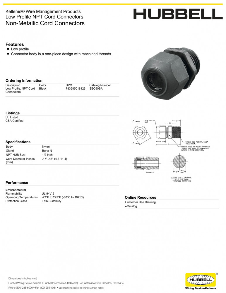 Burndy SEC50BA technical product reference image