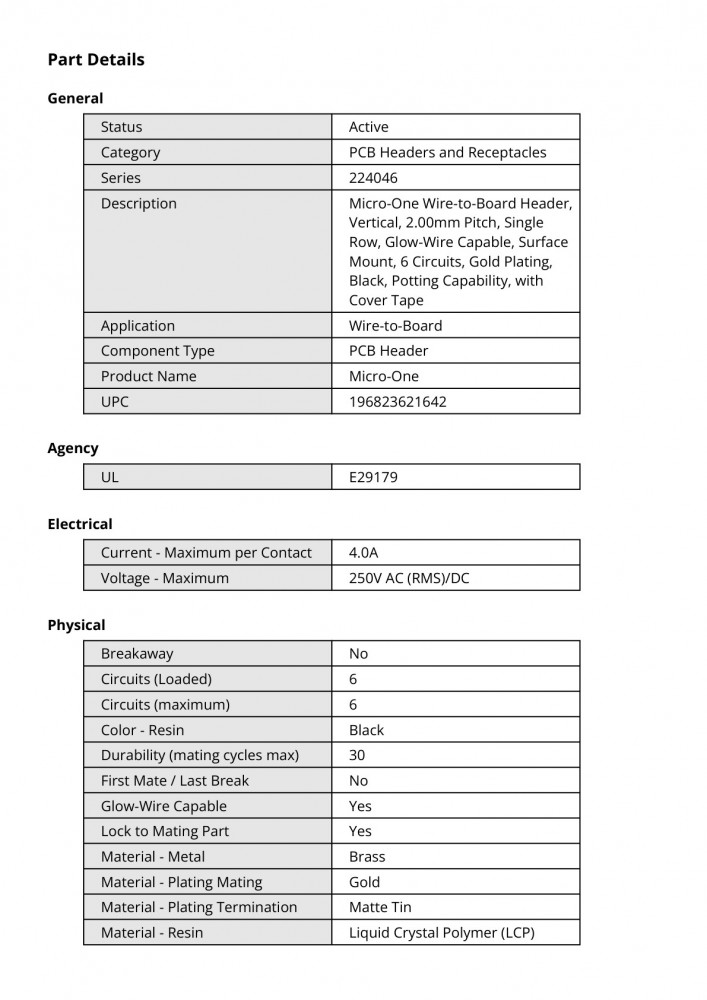 Technical document page 2 for MOLEX 2240460067