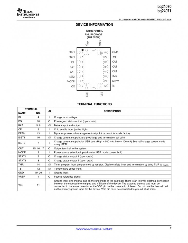 BQ24070 datasheet page 7
