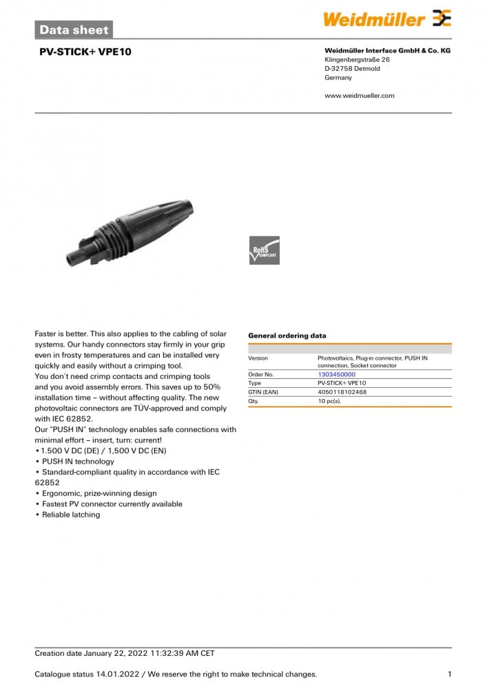 WEIDMULLER 1303450000 document page 1