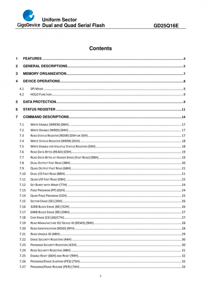 GD25Q16E datasheet page 2