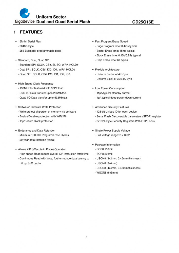 GD25Q16E datasheet page 4
