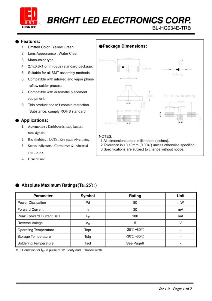 BL-HG034E-TRB datasheet page 1