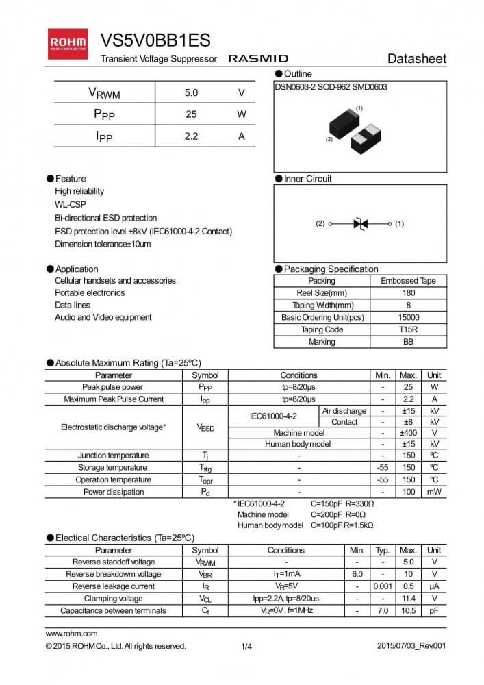 VS5V0BB1EST15R datasheet page 1