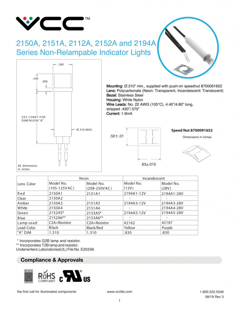 VCC 2194A series indicator light documentation image