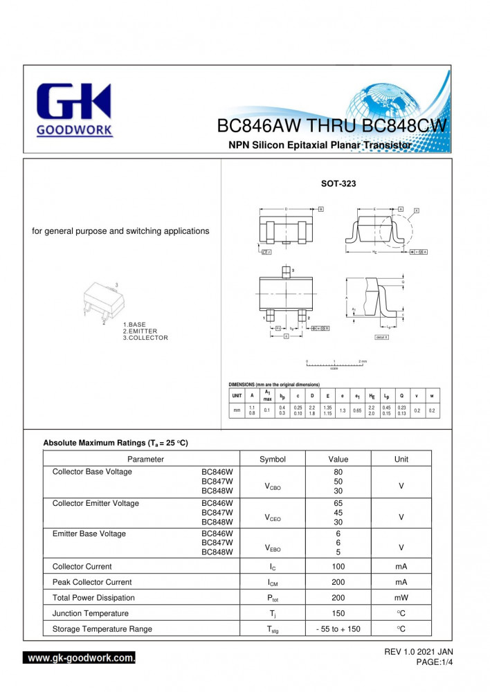 BC847BW technical document page 1