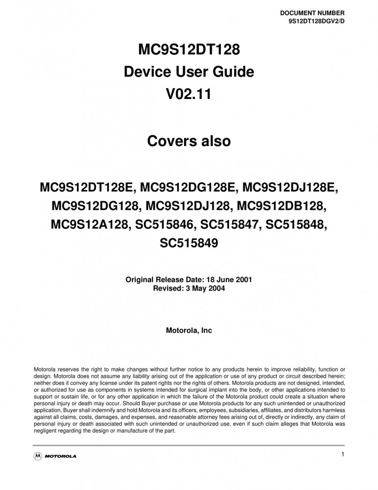 MC9S12DB128 documentation page 1