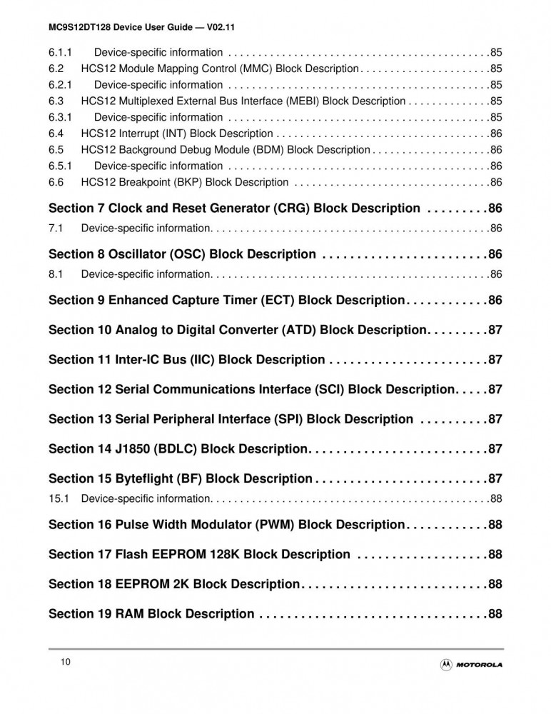 MC9S12DB128 documentation page 10