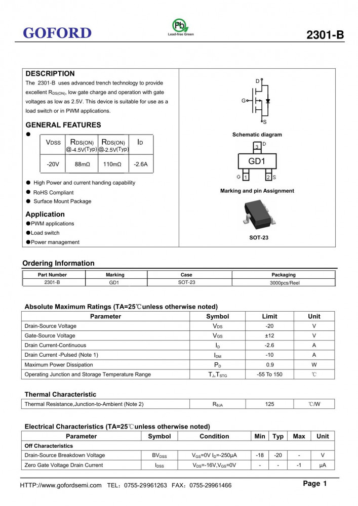 2301-B datasheet page 1