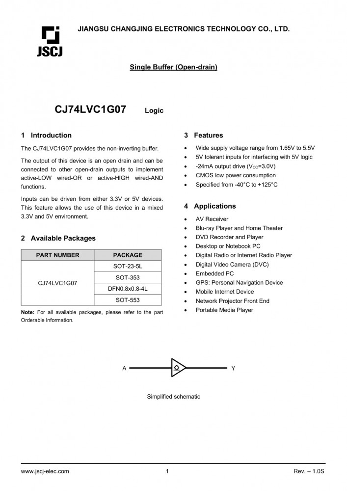 CJ74LVC1G07S5N datasheet page 1