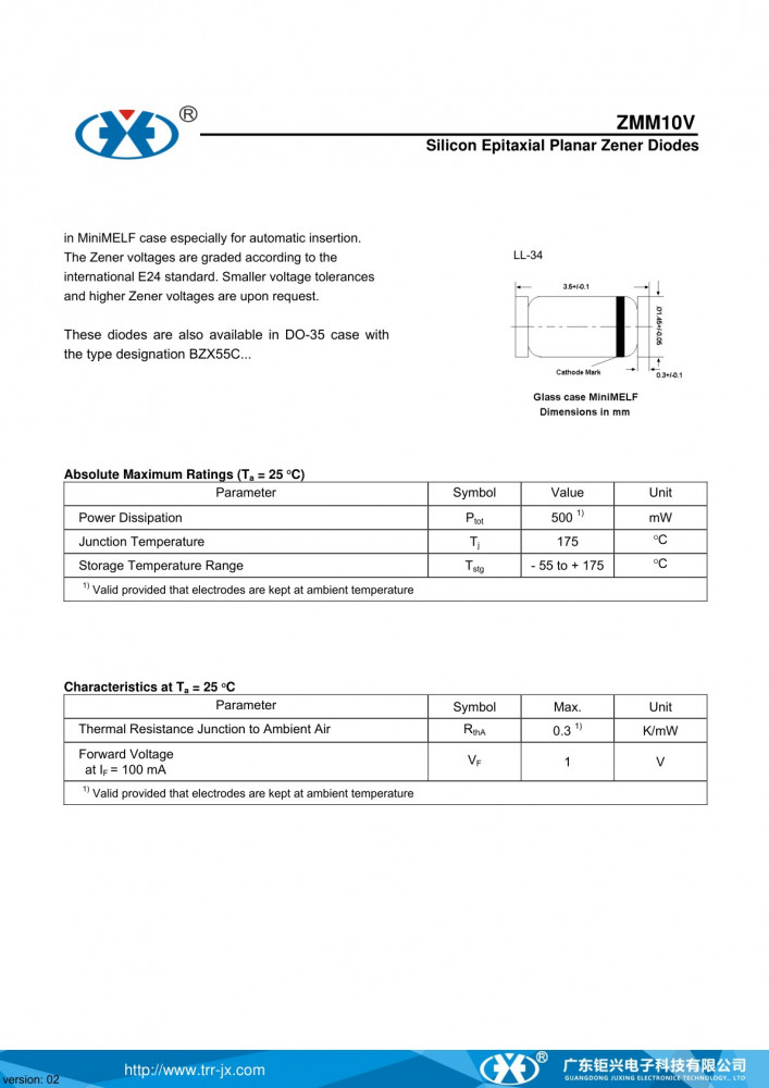 ZMM10V datasheet page 1