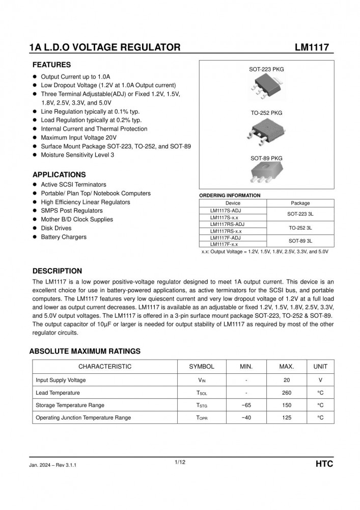 LM1117 datasheet page 1