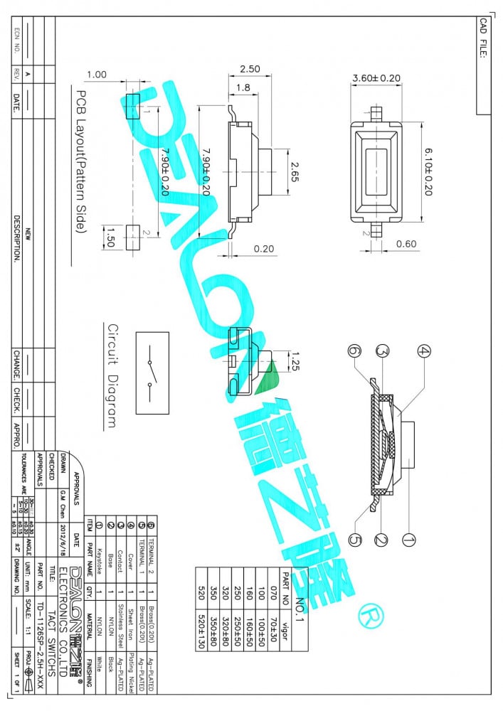 DEALON TD-1126SP-2.5H-250 technical document page 1