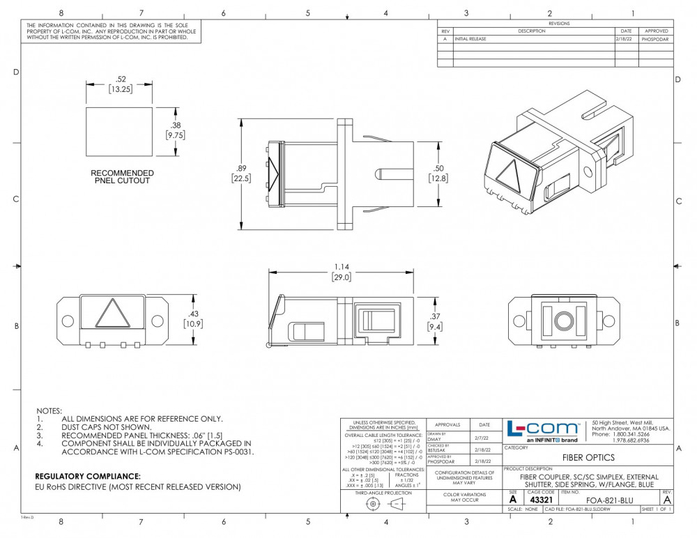 L-com FOA-821-BLU mechanical drawing preview