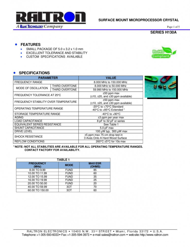 Raltron H130A technical document page 1