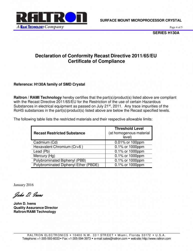 Raltron H130A technical document page 4
